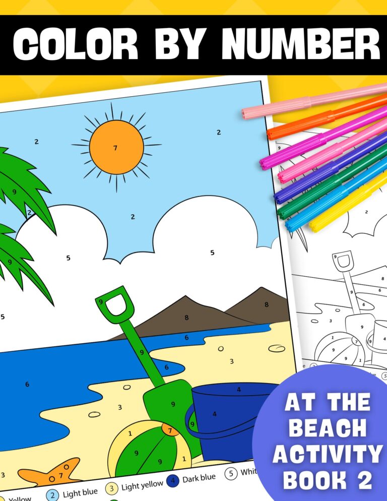 10-Page Color By Number At The Beach Activity Book 2 (Print-at-Home)