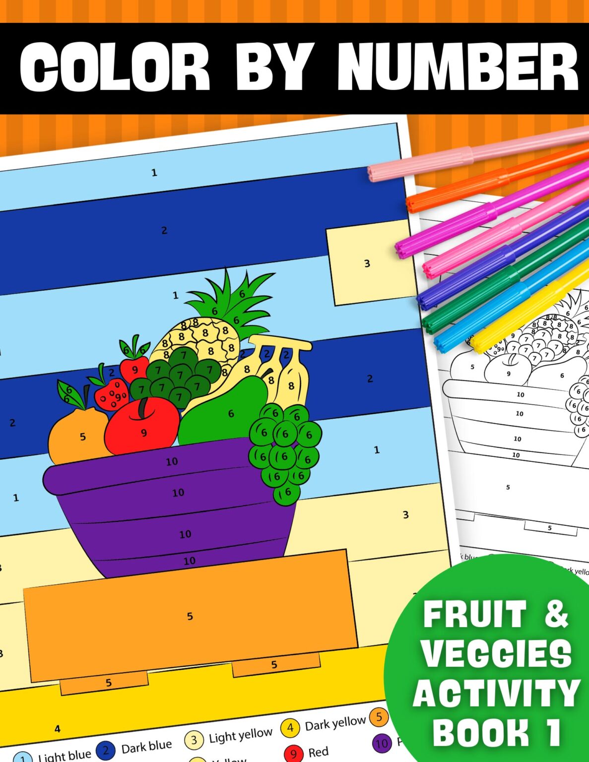 10-Page Color By Number Fruit & Veggies Activity Book 1 (Print-at-Home)