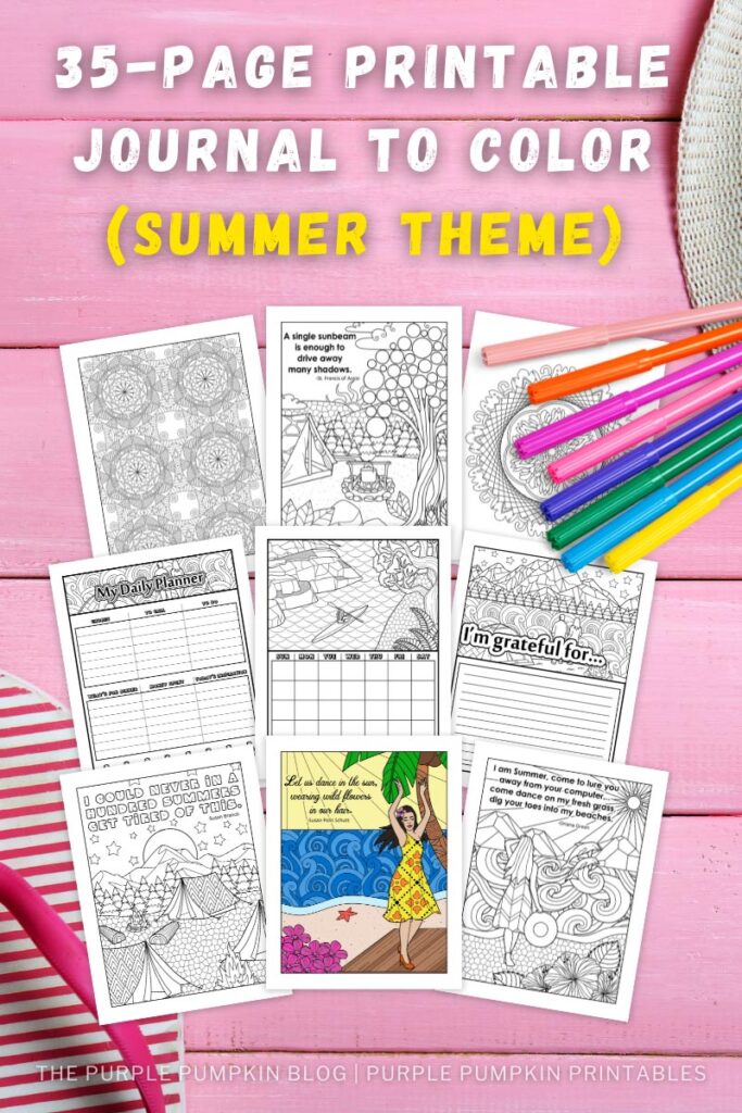 Summer Themed Printable Journal To Color (Printable Planner)