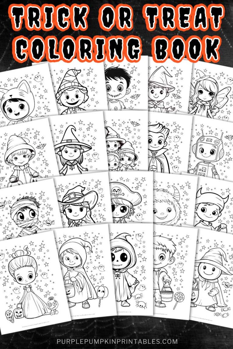 Printable Trick or Treat Coloring Book Pages for Halloween!