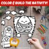 Printable Nativity Paper Craft to Color: Holy Family in Two Sizes