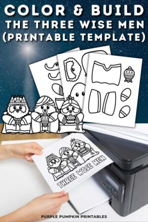 Printable Nativity Three Wise Men Paper Craft to Color and Build