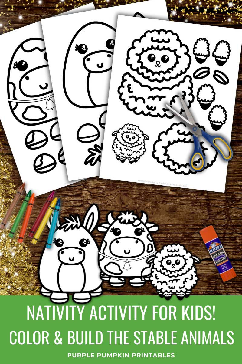 Printable Nativity Stable Animals Paper Craft to Color and Build!