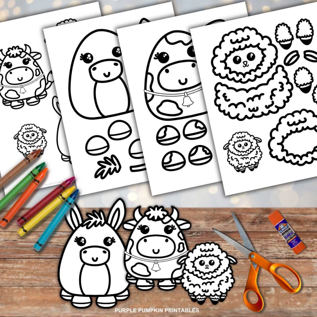Printable Nativity Stable Animals Paper Craft to Color and Build!