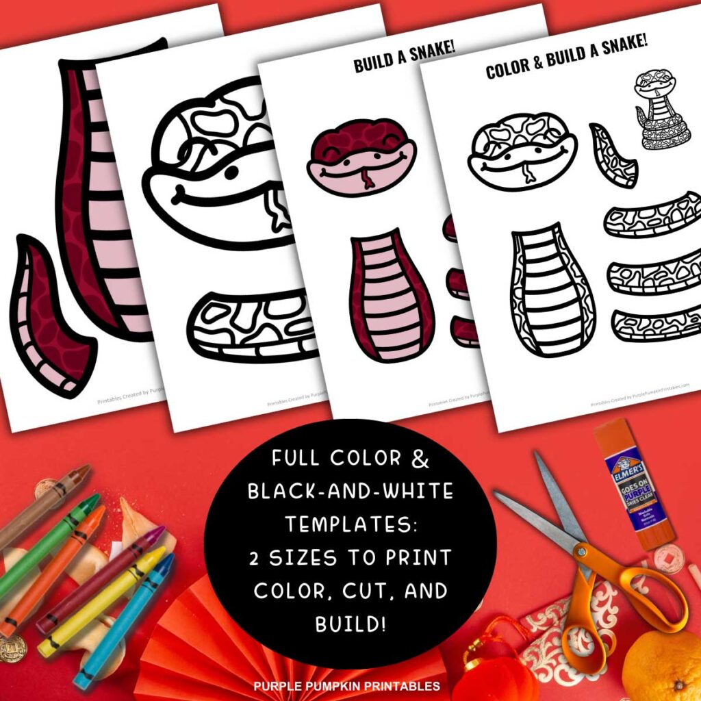 Printable Snake Paper Craft to Color & Build for Chinese New Year!