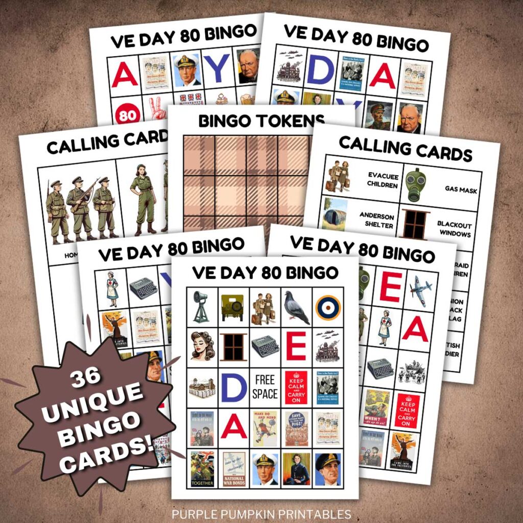 Printable VE Day Bingo Game: Fun WWII History Activity
