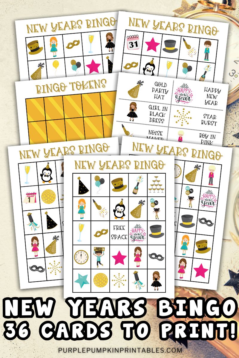 Printable 36 New Years Bingo Cards for New Year's Eve