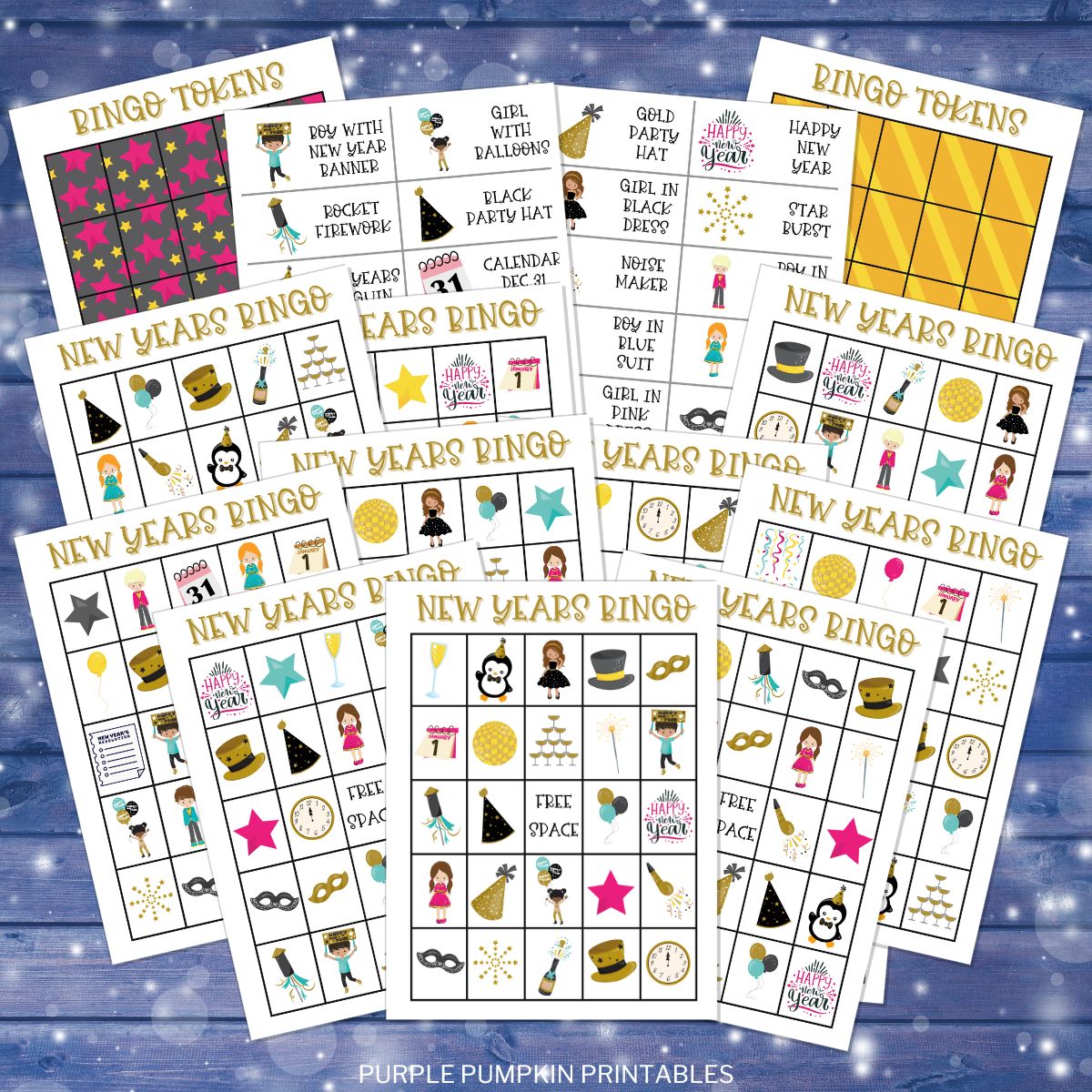 Printable 36 New Years Bingo Cards for New Year's Eve