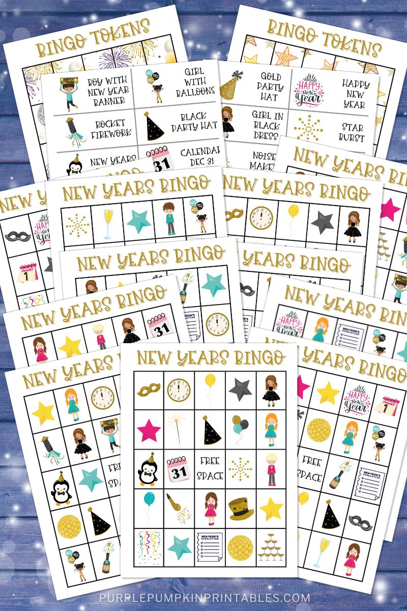 Printable 36 New Years Bingo Cards for New Year's Eve